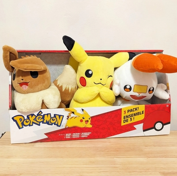 Pokemon | Toys | Pokmon 3 Pack 8inch Plush Pikachu Eevee Scorbunny ...